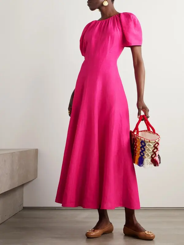Tory Burch Gathered Woven Midi Dress