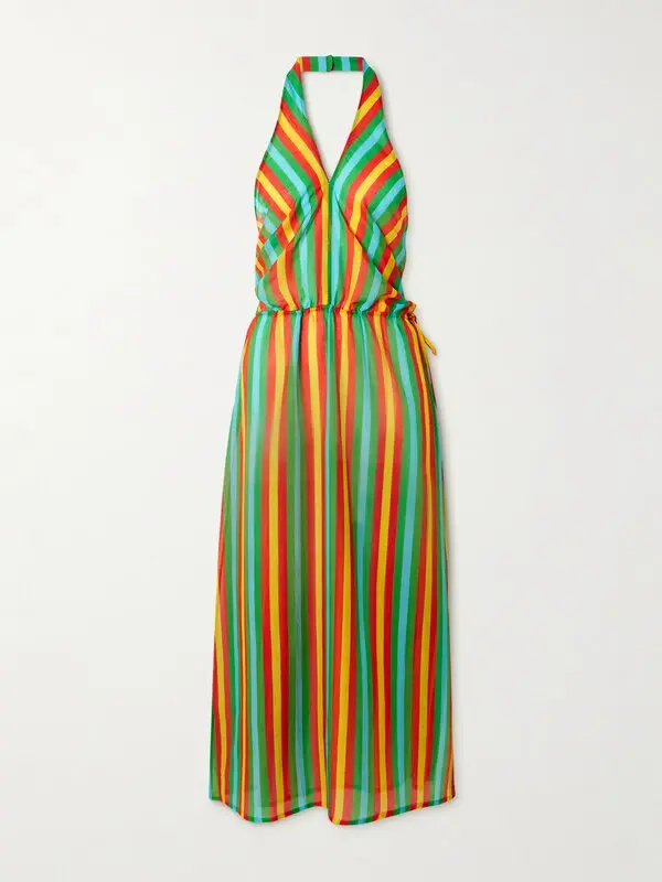 LIDO Striped Cotton And Silk-blend Halterneck Midi Dress - Multi