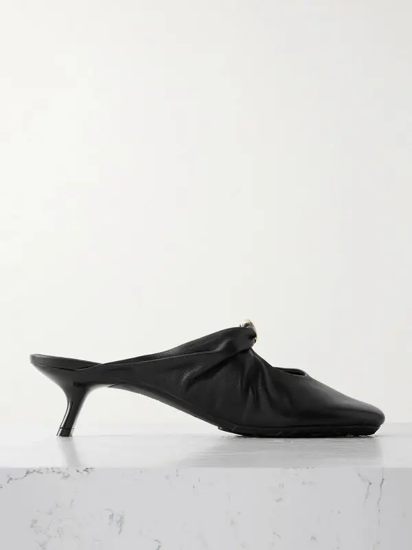 Loewe Pebble Embellished Cutout Leather Mules - Black