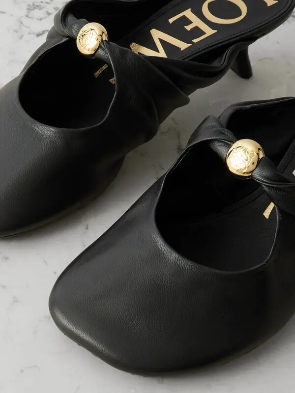 Loewe Pebble Embellished Cutout Leather Mules - Black