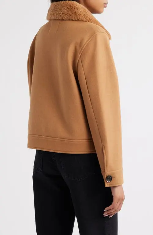 Sam Edelman Crop Jacket With Faux Shearling Collar - Camel