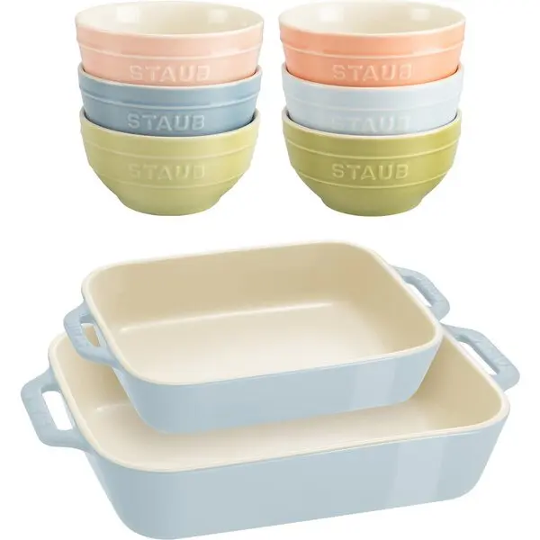 STAUB 8-piece Ceramic Macaron Bowls & Baking Dishes Set - Blue