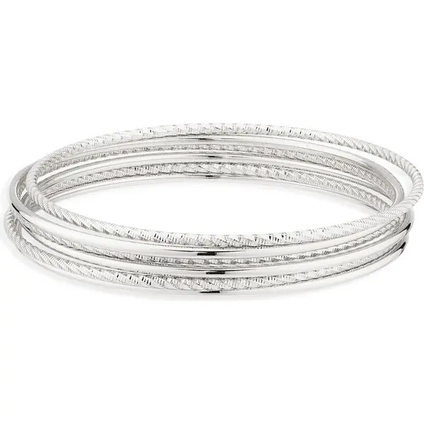 Nordstrom Set Of Five Mixed Texture Bangle Bracelets - Silver