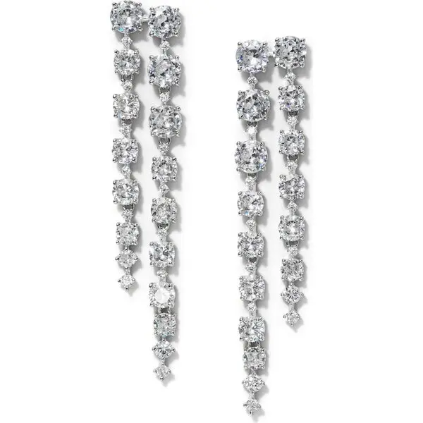 Nadri Sunshower Double Linear Drop Earrings - Rhodium/clear