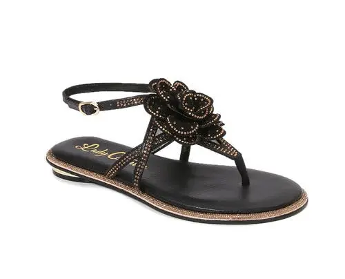 LADY COUTURE Floral Thong Sandals - Black