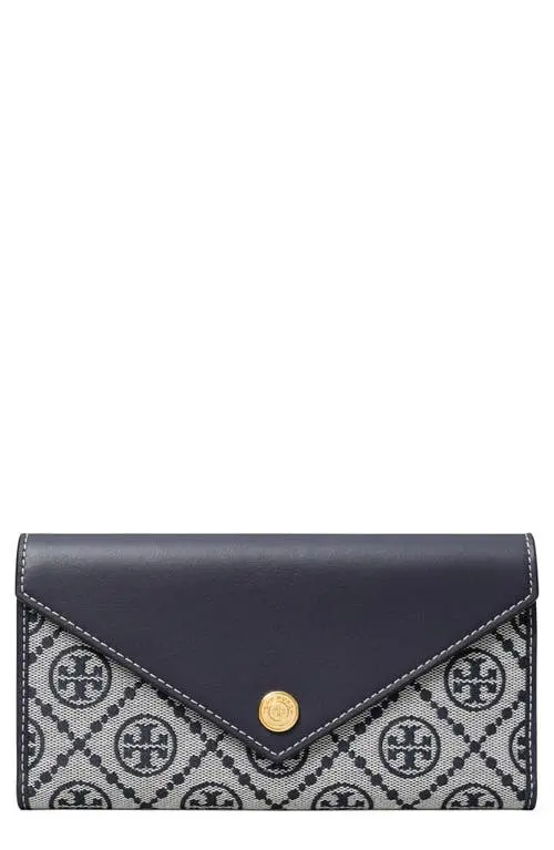 Tory Burch T Monogram Jacquard & Leather Trifold Envelope Wallet - Tory Navy