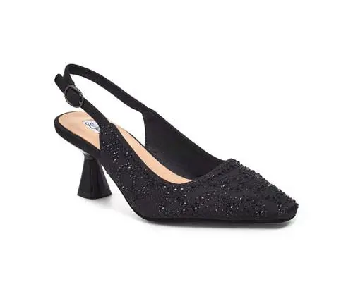 LADY COUTURE Geometric Rhinestone Design Slingback Pumps - Black