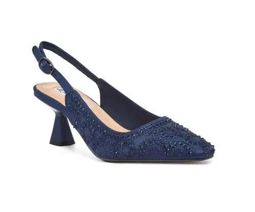 LADY COUTURE Geometric Rhinestone Design Slingback Pumps - Navy