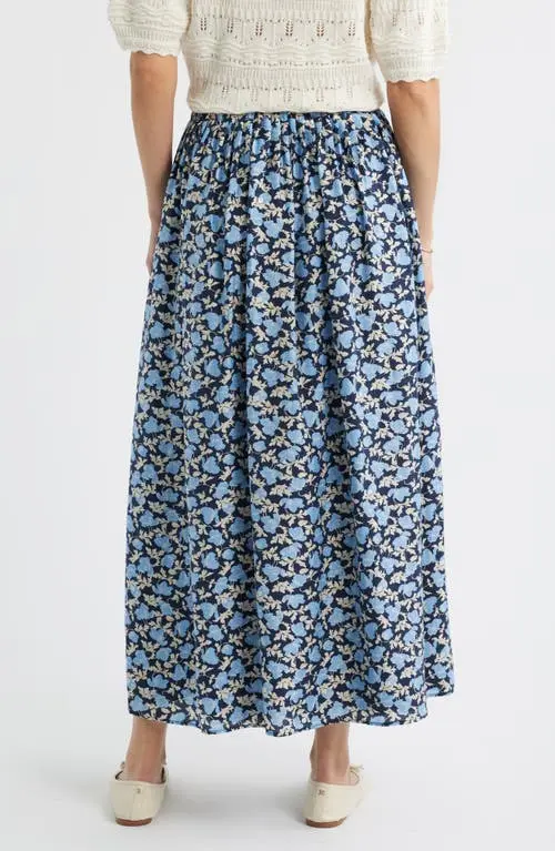 Caslon Printed Pleated Maxi Skirt - Navy- Blue Lindy Floral