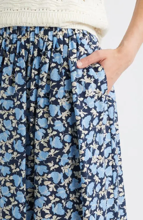 Caslon Printed Pleated Maxi Skirt - Navy- Blue Lindy Floral