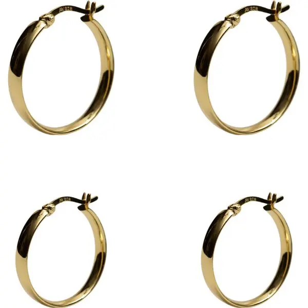 Argento Vivo Sterling Flat Edge Hoop Earrings Set - Gold