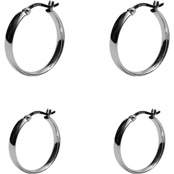 Argento Vivo Flat Edge Hoop Earrings Set - Silver