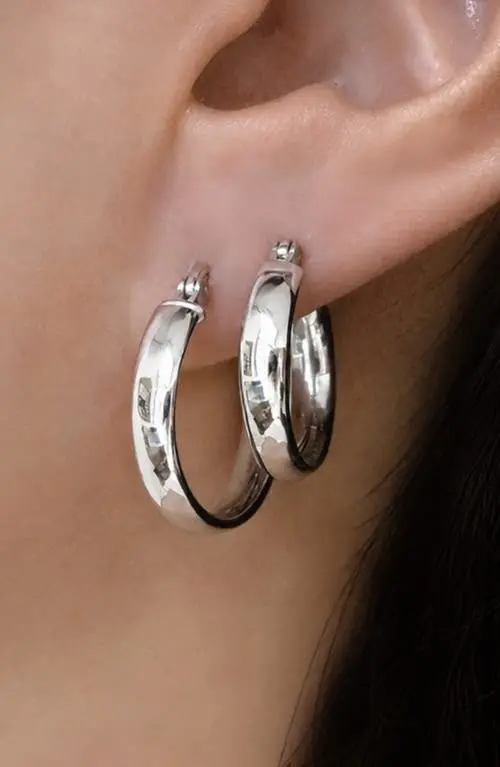 Argento Vivo Flat Edge Hoop Earrings Set - Silver