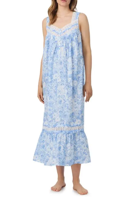Eileen West Floral Print Cotton Lawn Ballet Nightgown - White/blue Floral