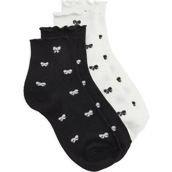 STEMS 2-pack Bow Ruffle Ankle Socks - Black /white