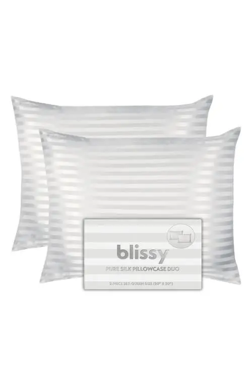 BLISSY Set Of 2 Mulberry Silk Pillowcases - White Striped