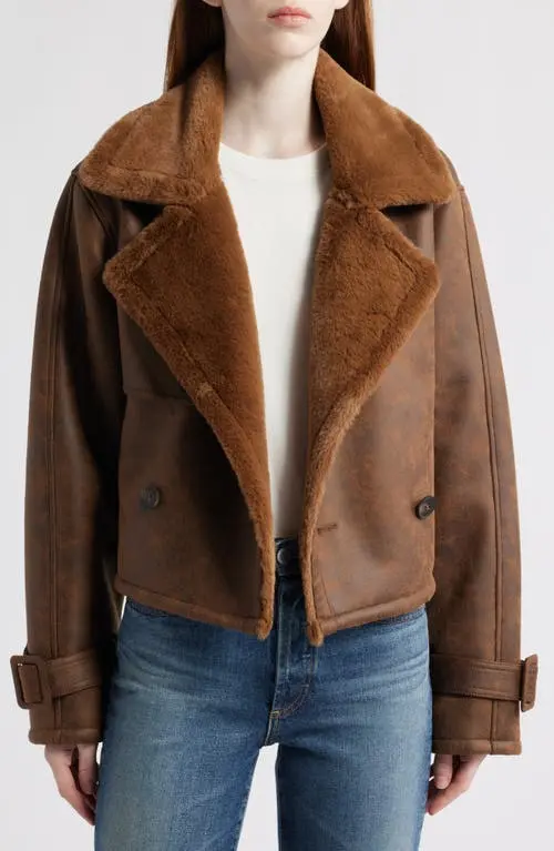 Bernardo Distressed Faux Shearling Moto Jacket