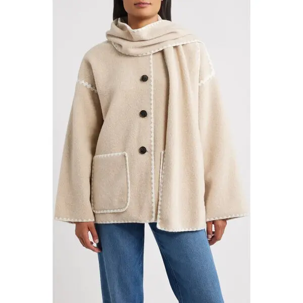 Bcbgmaxazria Embroidered Trim Scarf Coat