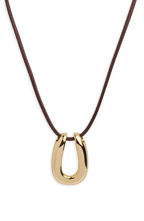 Argento Vivo Serena Horseshoe Pendant Cord Necklace - Gold/brown