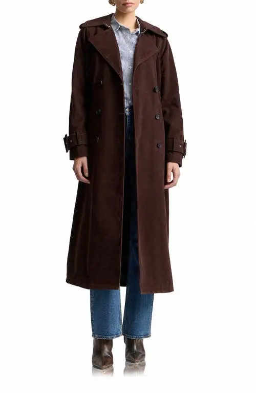 Avec Les Filles Double-breasted Faux Suede Trench Coat - Chocolate