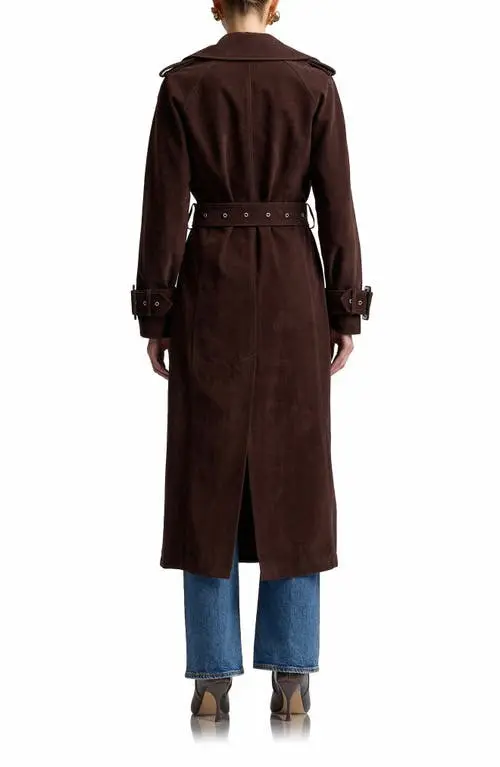 Avec Les Filles Double-breasted Faux Suede Trench Coat - Chocolate