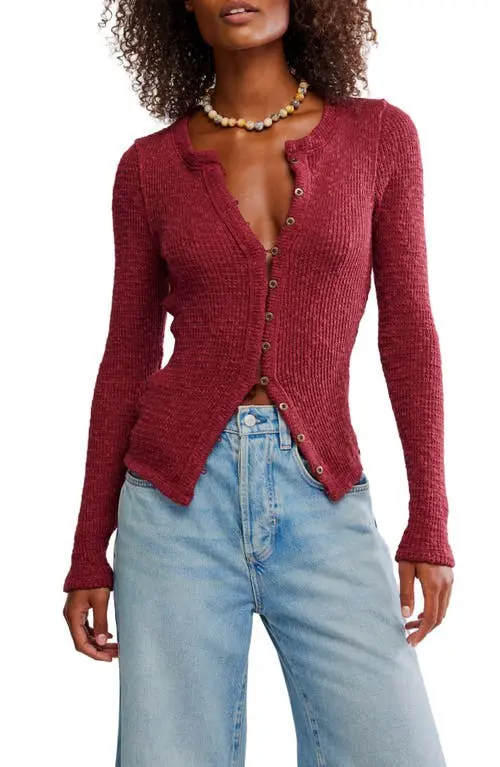 Free People Ribbed Cotton-blend Cardigan - Cabernet