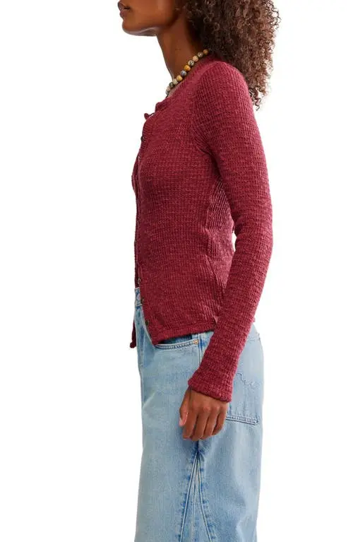 Free People Ribbed Cotton-blend Cardigan - Cabernet