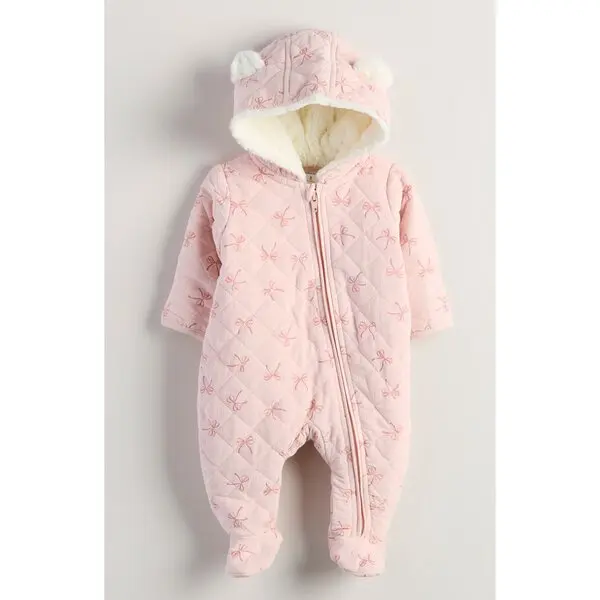 Nordstrom Hooded Quilted Fleece Lined Bunting - Pink Lotus Bows