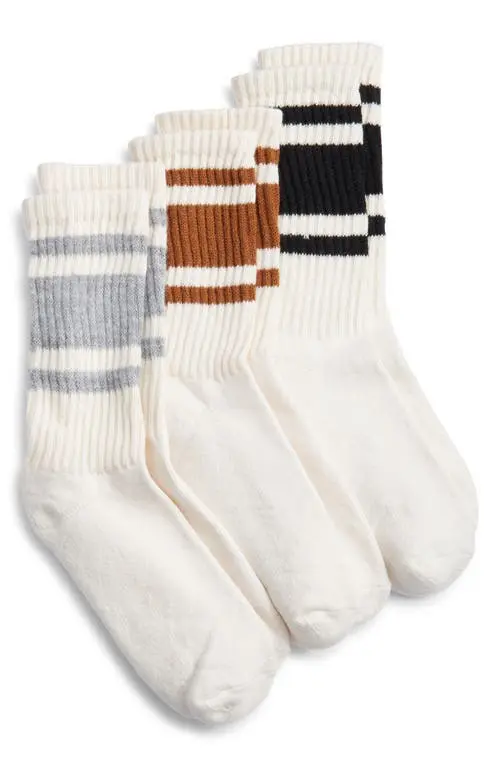 AMERICAN TRENCH Assorted Stripe Cotton-blend Crew Socks Pack Of 3 - Black/grey/brown