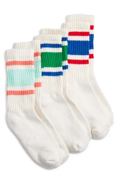 AMERICAN TRENCH Retro Stripe Cotton Blend Crew Socks 3-pack - Coral/kelly Green/red