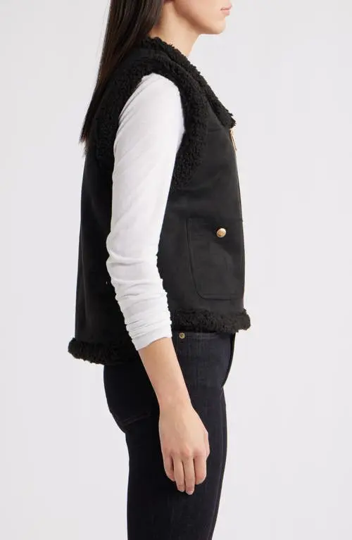 Sam Edelman Faux Suede And Faux Shearling Vest - Black/black