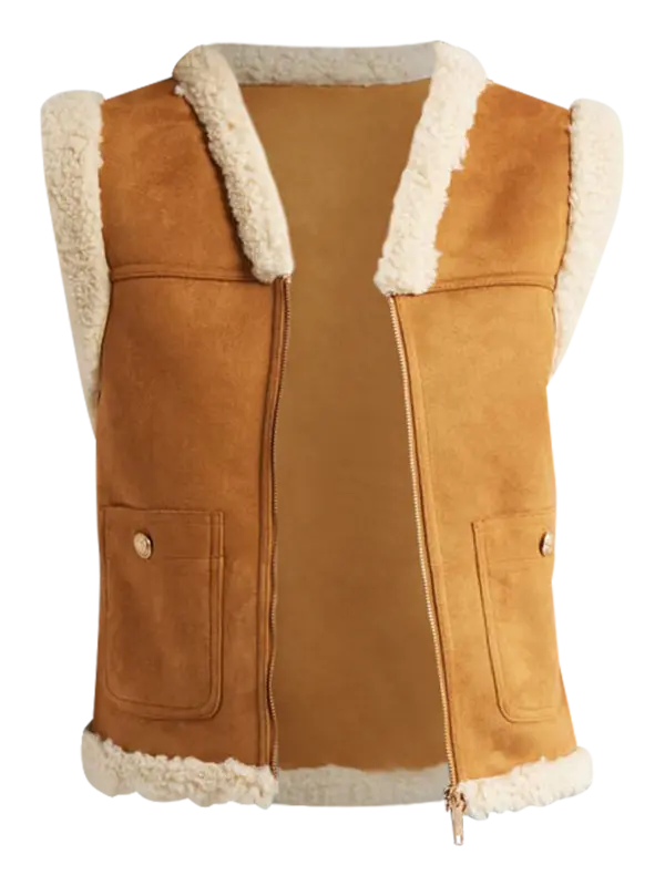 Sam Edelman Faux Suede And Faux Shearling Vest - Cognac/ivory