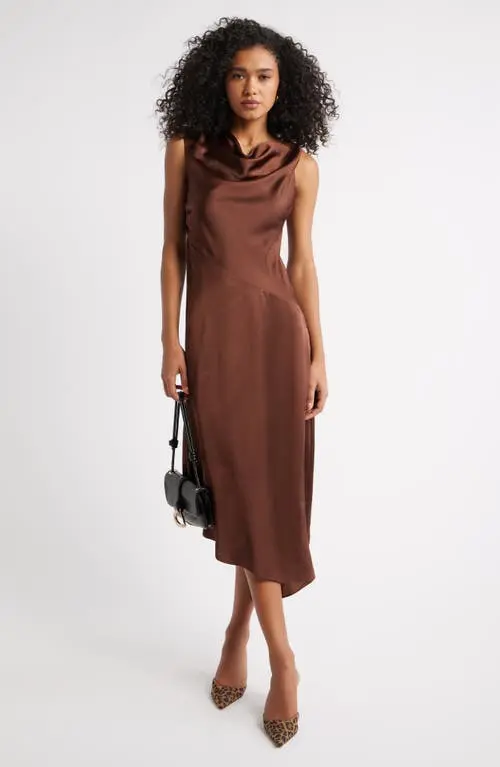 brown check cowl neck midi dress Isabel Brown Cowl Neck Midi Dress – Strappy Dress main image 0