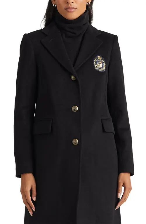Ralph Lauren Crest Patch Wool-blend Reefer Coat - Black