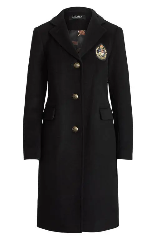Ralph Lauren Crest Patch Wool-blend Reefer Coat - Black