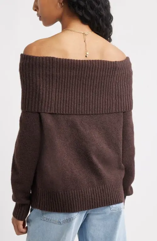 Bp. Off-the-shoulder Sweater - Brown Coffee