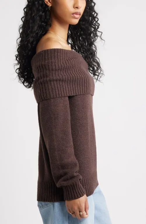 Bp. Off-the-shoulder Sweater - Brown Coffee