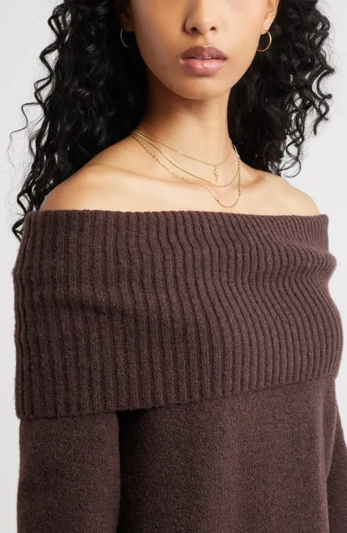 Bp. Off-the-shoulder Sweater - Brown Coffee