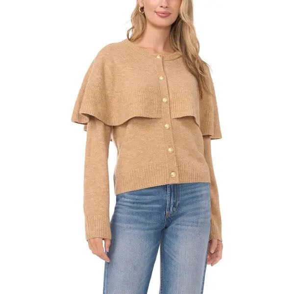 Vince Camuto Cape Detail Cardigan - Latte Heather