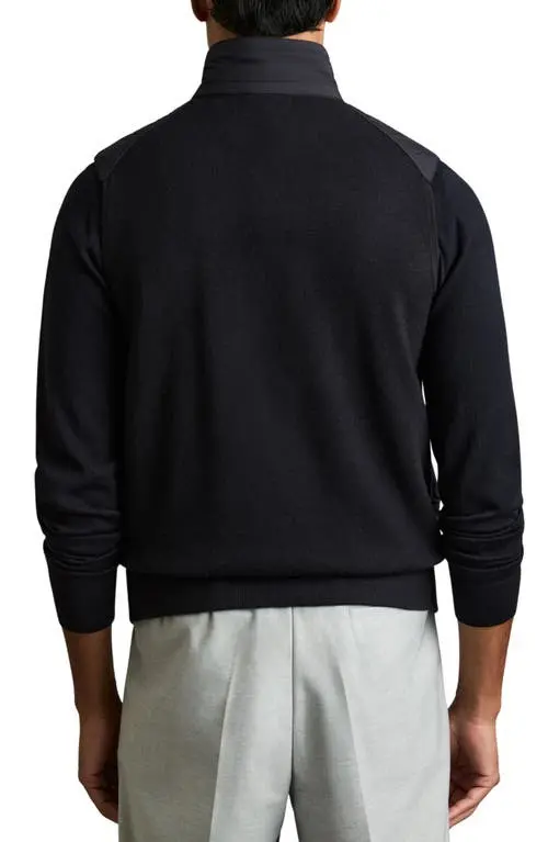 REISS William Mixed Media Vest - Navy