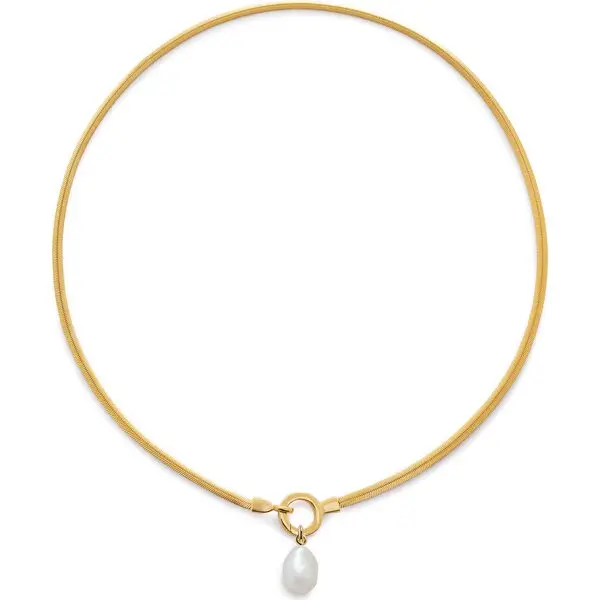 Monica Vinader Nura Pearl Pendant Snake Chain Necklace - 18k Gold Vermeil /pearl