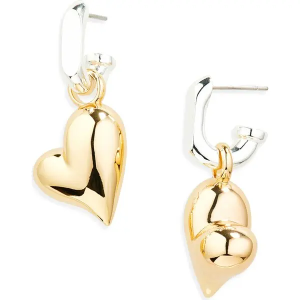 Jenny Bird Puffy Heart Drop Huggie Hoop Earrings - Two-tone