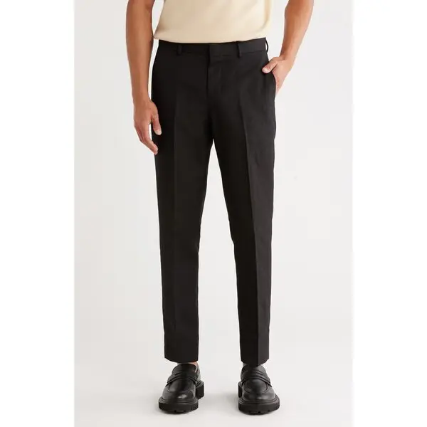OPEN EDIT Linen Blend Tapered Pants - Black Caviar