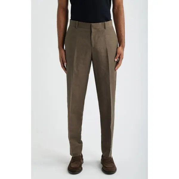 OPEN EDIT Linen Blend Tapered Pants - Brown Acorn