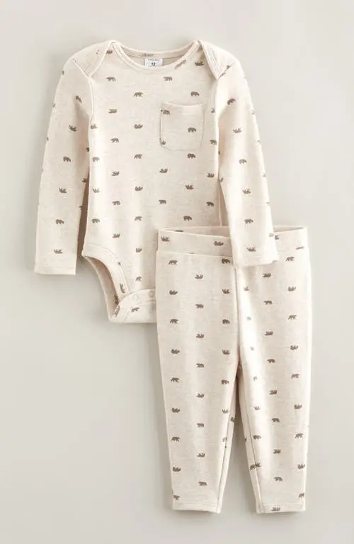 Nordstrom Bear Print Cotton Bodysuit & Leggings Set - Beige Oatmeal Lt Htr Bears