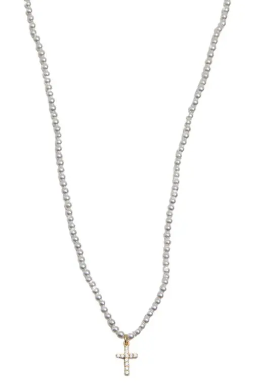 Argento Vivo Cubic Zirconia Cross Pendant Faux Pearl Necklace - Gold