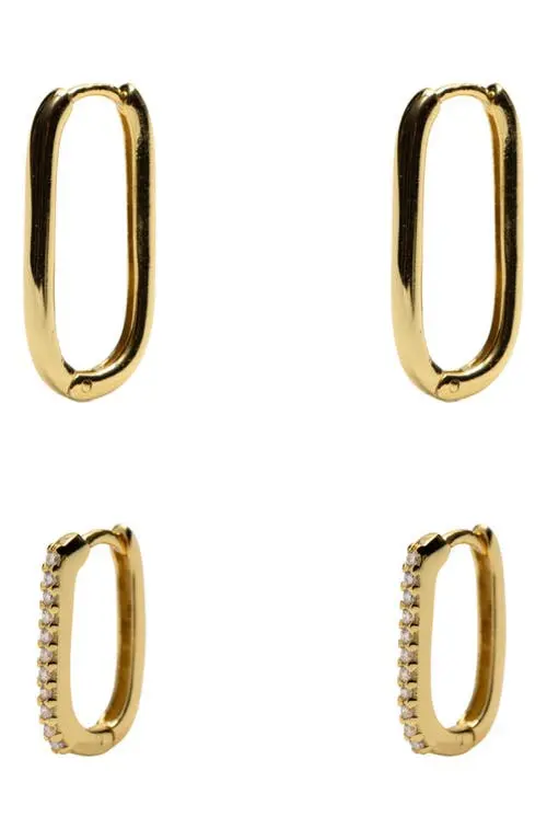 Argento Vivo 18k Plate Sterling Silver Hoop Earrings 2 Pairs - Gold
