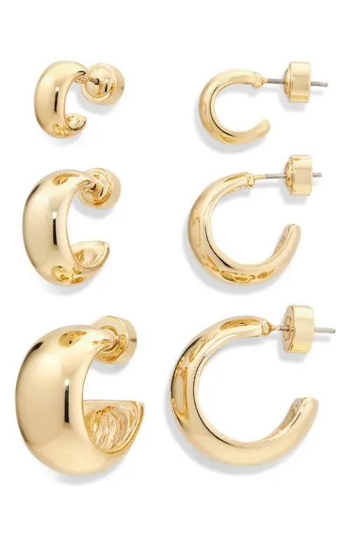 Nordstrom Set Of 3 Polished Dome Hoop Earrings - Gold