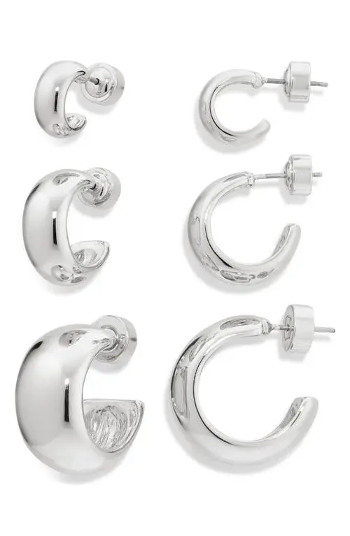 Nordstrom Set Of 3 Polished Dome Hoop Earrings - Silver
