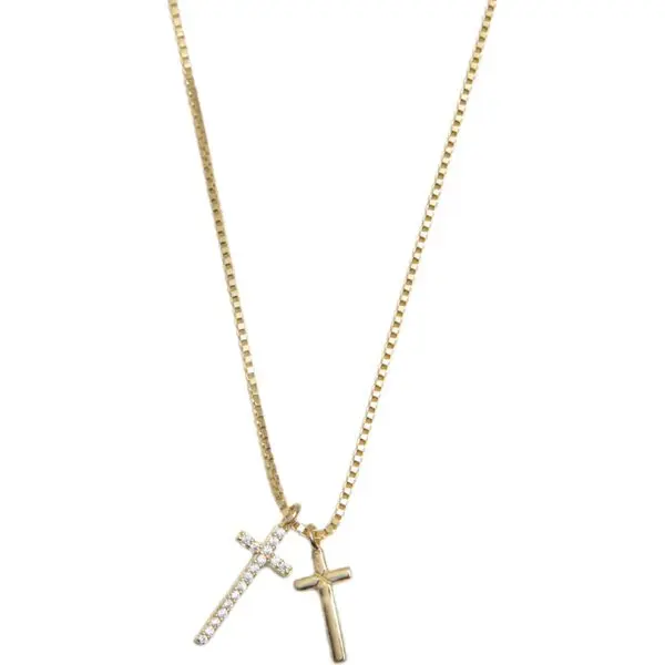 Argento Vivo Double Cross Pendant Necklace - Gold